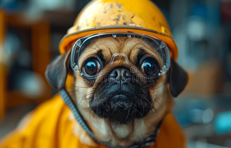 Funny Pug Dog Builder in Helmet and Goggles Stock Image - Image of ...