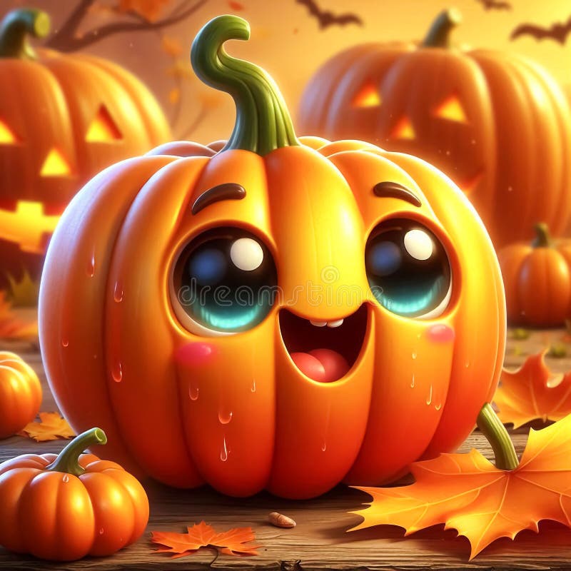 Funny Pumpkin Cartoon with Smiling Face. Halloween Time Stock ...