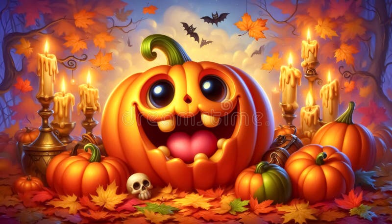 Funny Pumpkin Cartoon with Smiling Face. Halloween Time Stock ...