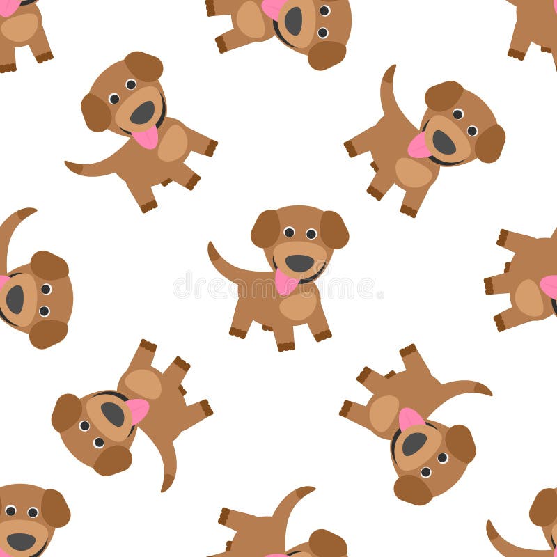 Funny Puppy Dog Cartoon Seamless Pattern. Vector Illustration. Stock ...