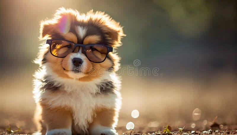 Funny Cute Puppy with Glasses. Copy Space. Ai Generated Stock Image ...