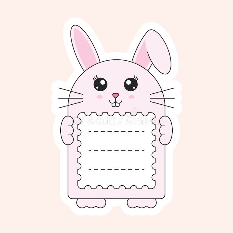 Funny Rabbit Cartoon Frame or Notebook Label on Peach Stock ...