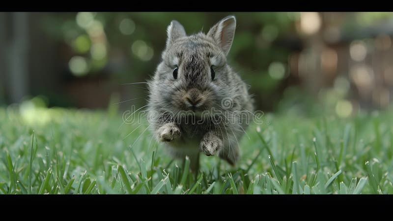 Funny Rabbit Flying. Image of a Playful Tabby Rabbit Jumping in Mid-air ...