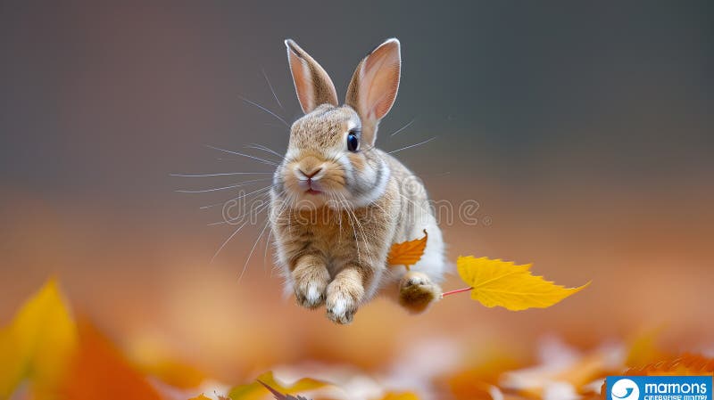 Funny Rabbit Flying. Image of a Playful Tabby Rabbit Jumping in Mid-air ...