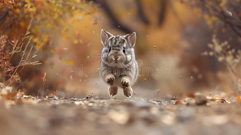 Funny Rabbit Flying. Image of a Playful Tabby Rabbit Jumping in Mid-air ...