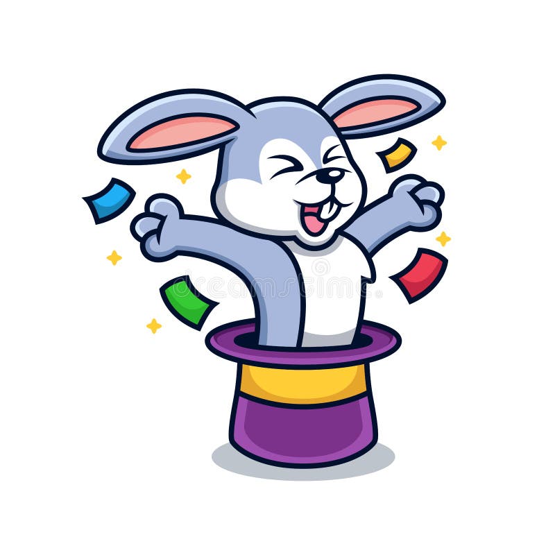 Funny Rabbit with Magic Hat Cartoon. Vector Icon Illustration, Isolated ...