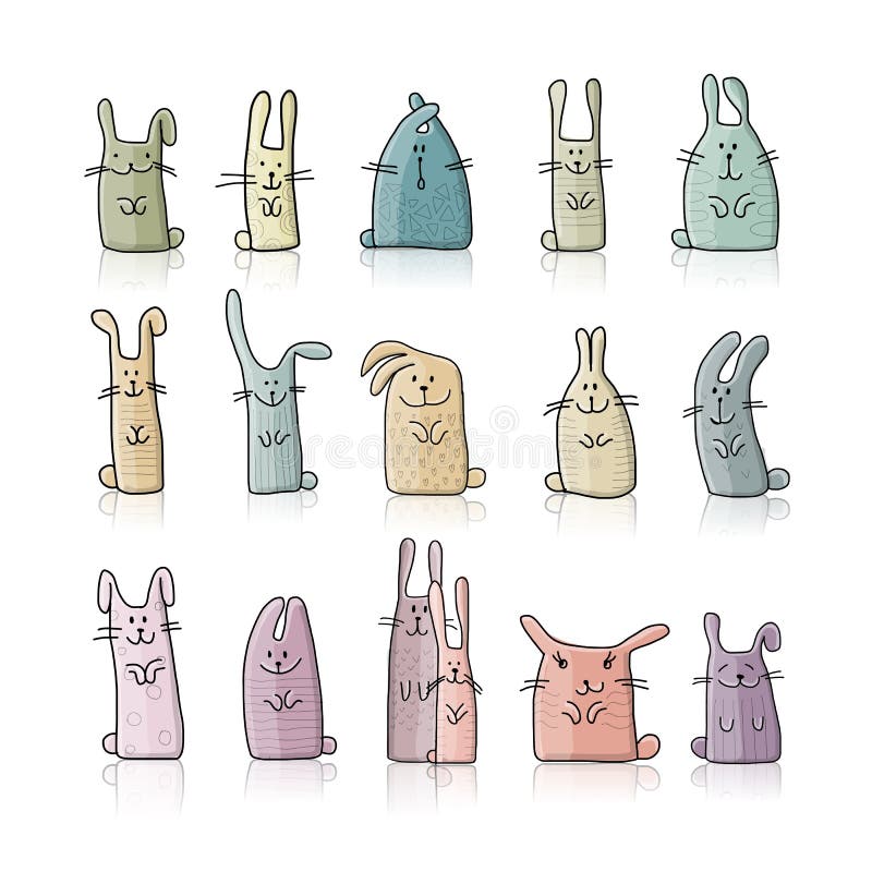Funny Rabbits Collection for Your Design Stock Vector - Illustration of ...