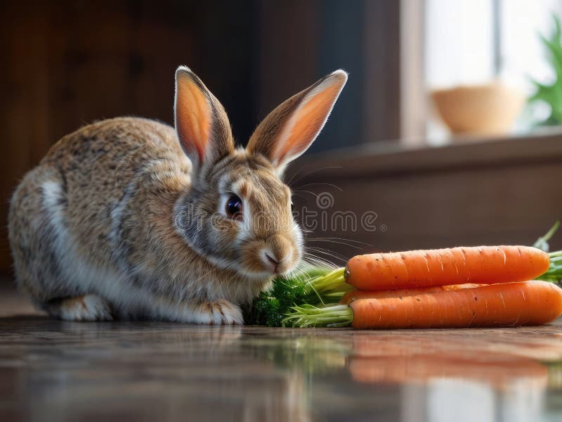 Funny Rabbits Eating Carrots Stock Photo - Image of adorable, white ...