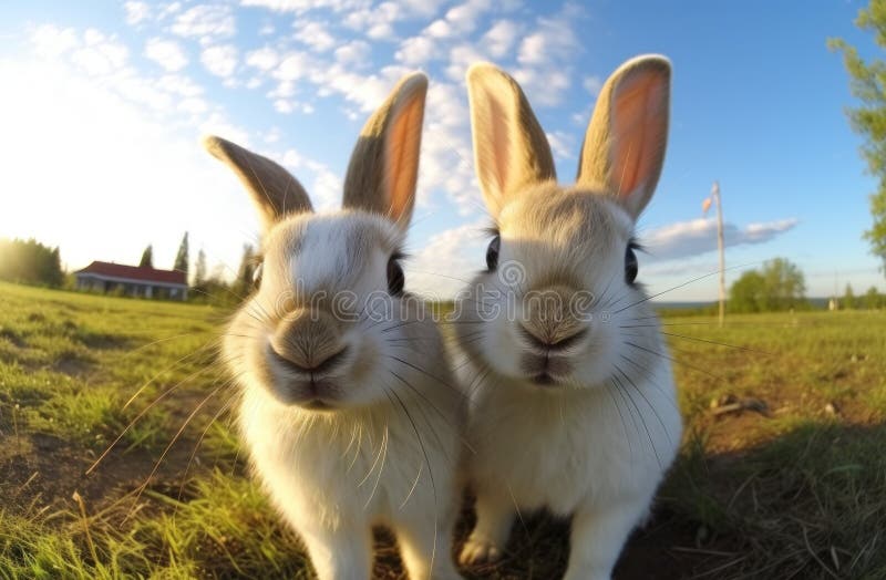 Funny rabbits portrait stock photo. Image of field, white - 309445204