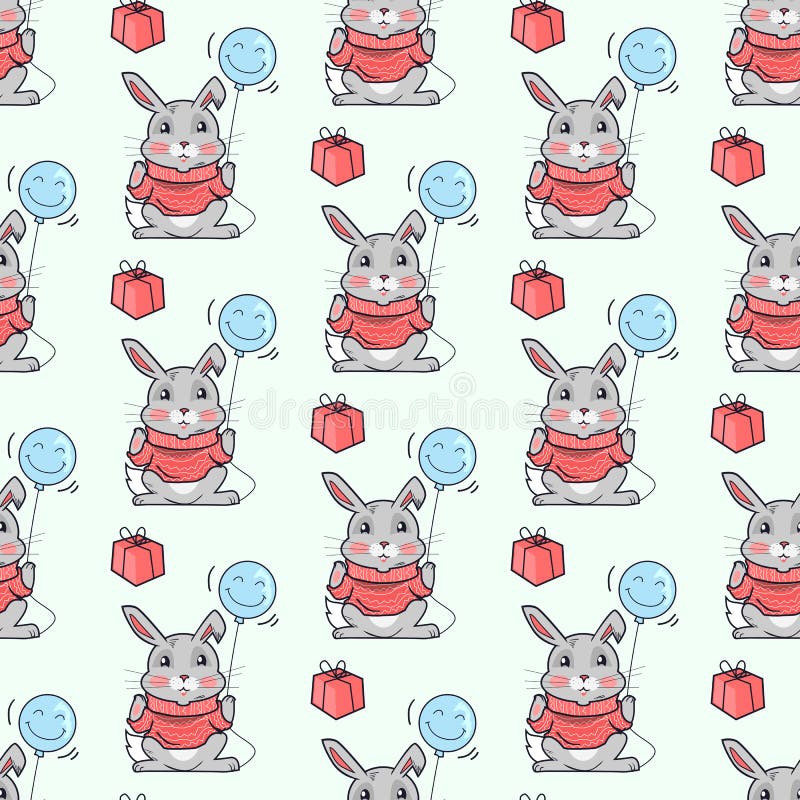 Funny Rabbits Seamless Pattern Vector in Flat Design Stock Vector ...