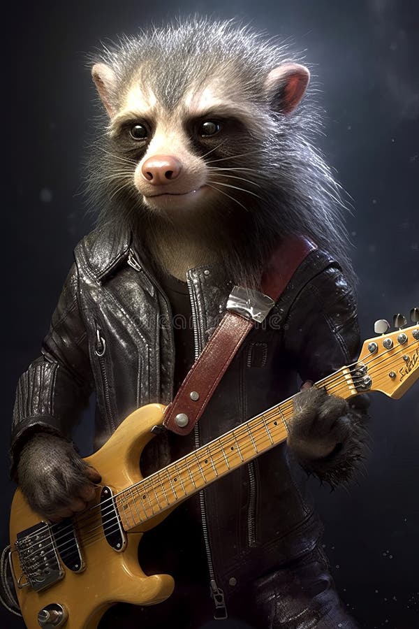 Funny Raccoon with Electric Guitar Stock Illustration - Illustration of ...