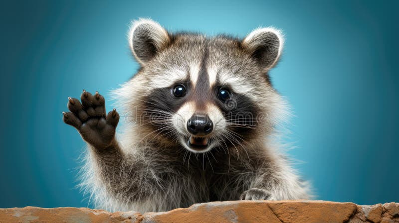Funny raccoon waving hand stock illustration. Illustration of adorable ...