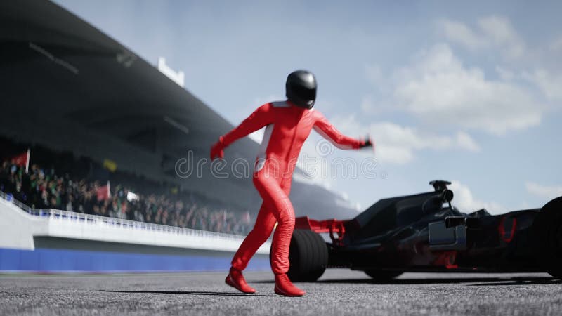 Funny Racer is Dancing on Stadium. Realistic 4k Animation. Stock ...
