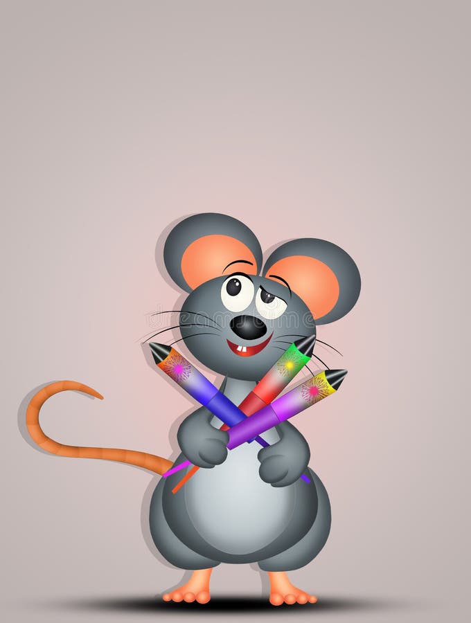 Rat with Fireworks Explosion for the New Year Stock Illustration ...