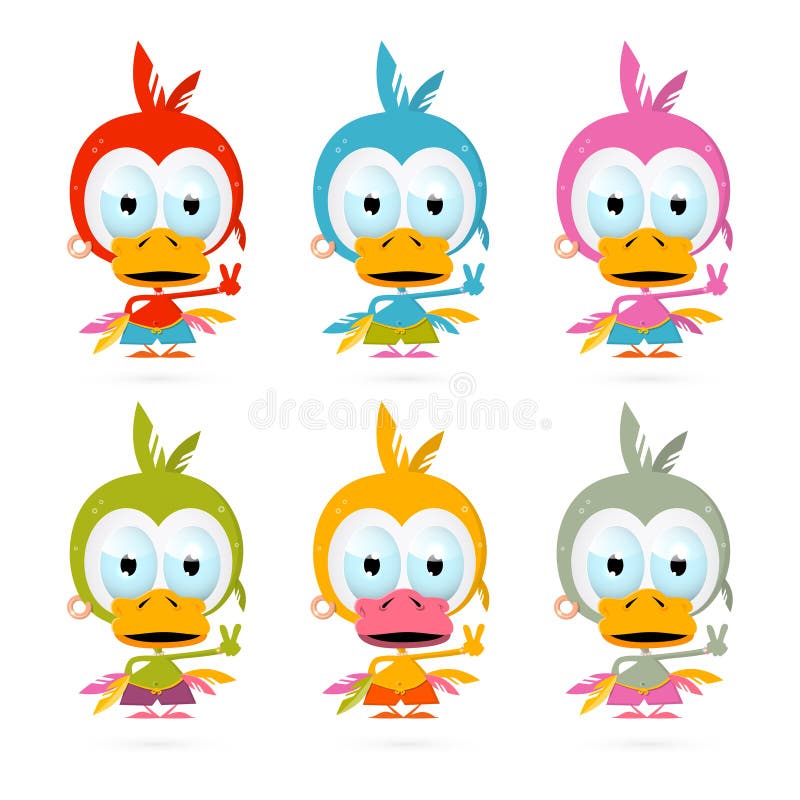 Funny Red Bird - Chicken - Duck Illustration Set Stock Illustration ...