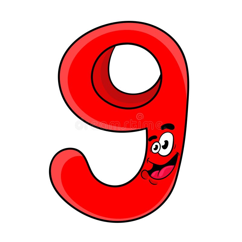 Funny Red Cartoon Number Nine Character Design Vector Illustration ...