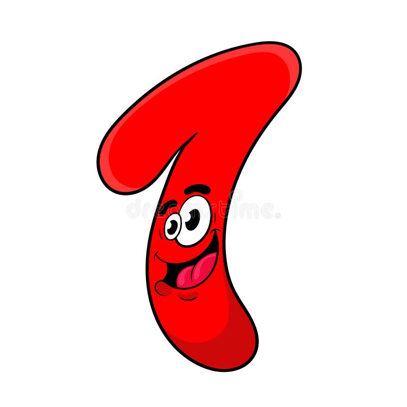 Funny Red Cartoon Number One Character Design Vector Illustration Stock ...