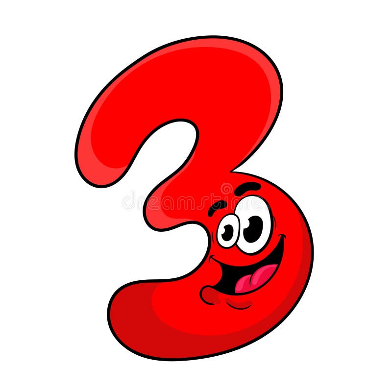 Funny Red Cartoon Number Three Character Design Vector Illustration ...