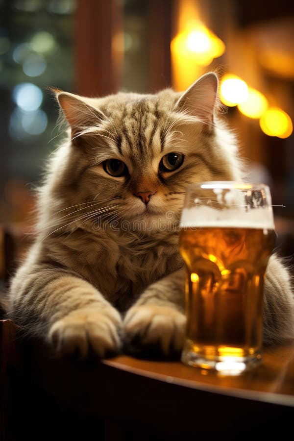 Funny Red Cat Drinking Beer. AI Generative Stock Illustration ...
