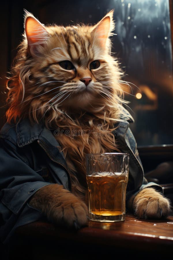 Funny Red Cat Drinking Beer. AI Generative Stock Illustration ...