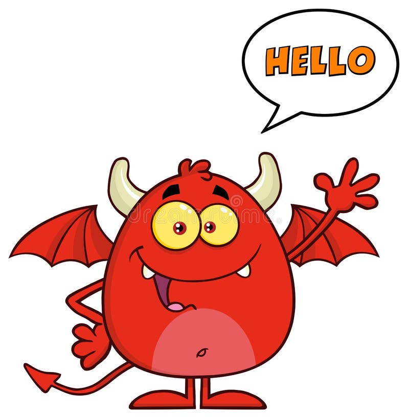 Funny Red Devil Cartoon Character Waving and Saying Hello Stock ...