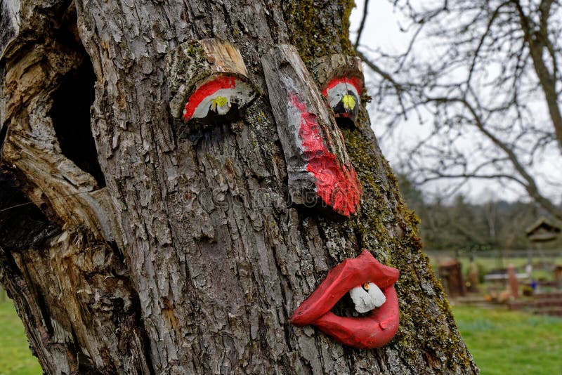 Funny Red Face on Tree Bark Editorial Photo - Image of tree, texture ...