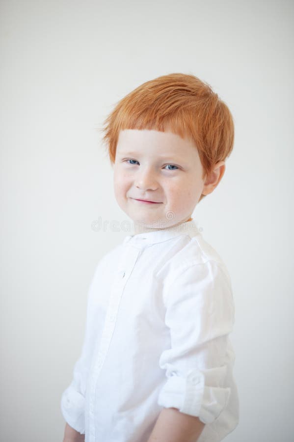 Funny Red-haired Boy in a Shirt Stock Image - Image of white, bright ...