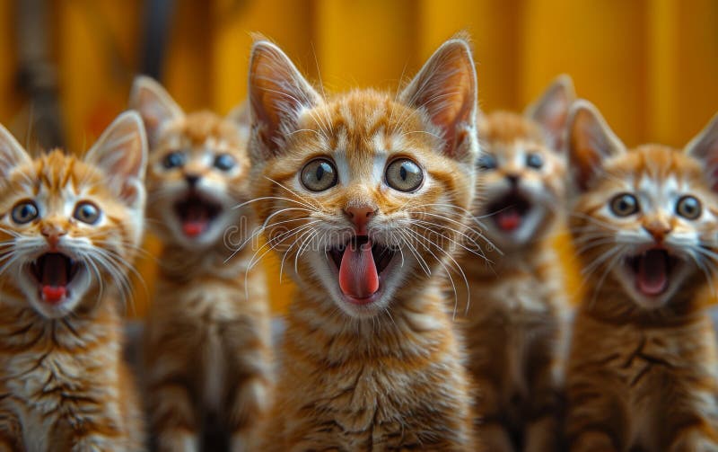 Funny Red Kittens Look with Their Mouths Wide Open Stock Image - Image ...