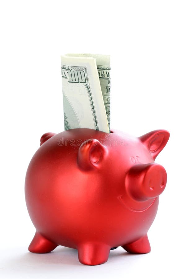 Funny Red Pig Piggy with Lots of Receipt Stock Image - Image of budget ...