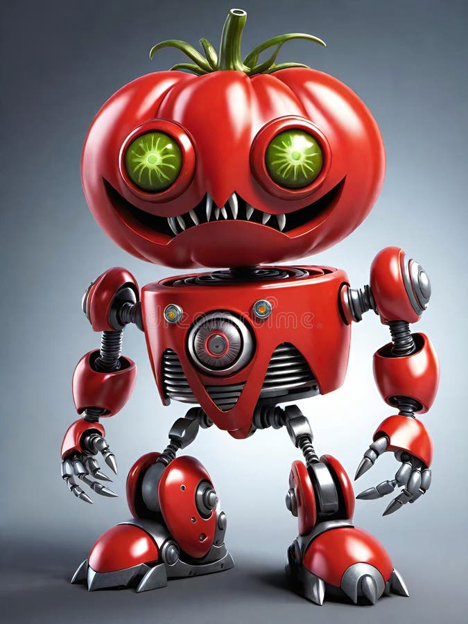 Funny Red Tomato Robot with Big Eye Stock Illustration - Illustration ...