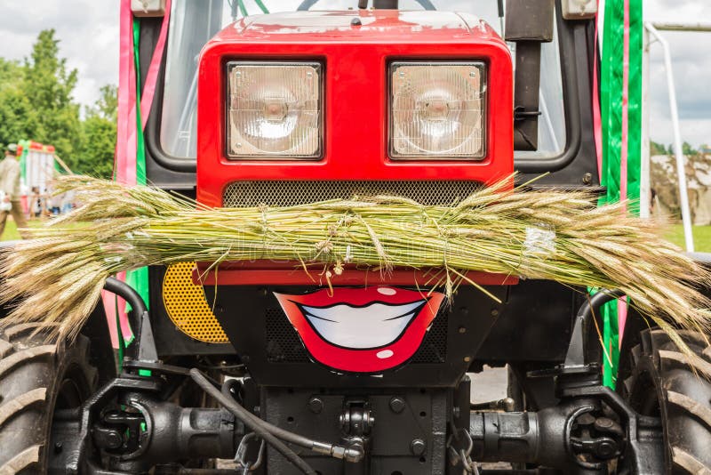 Funny Red Tractor at a Harvest Festival Stock Photo - Image of country ...