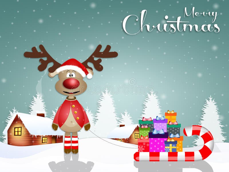 Funny Reindeer with Slide at Christmas Stock Illustration ...