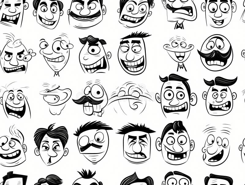 Funny Retro Cartoon Character Faces, a Seamless Pattern of Cartoon ...