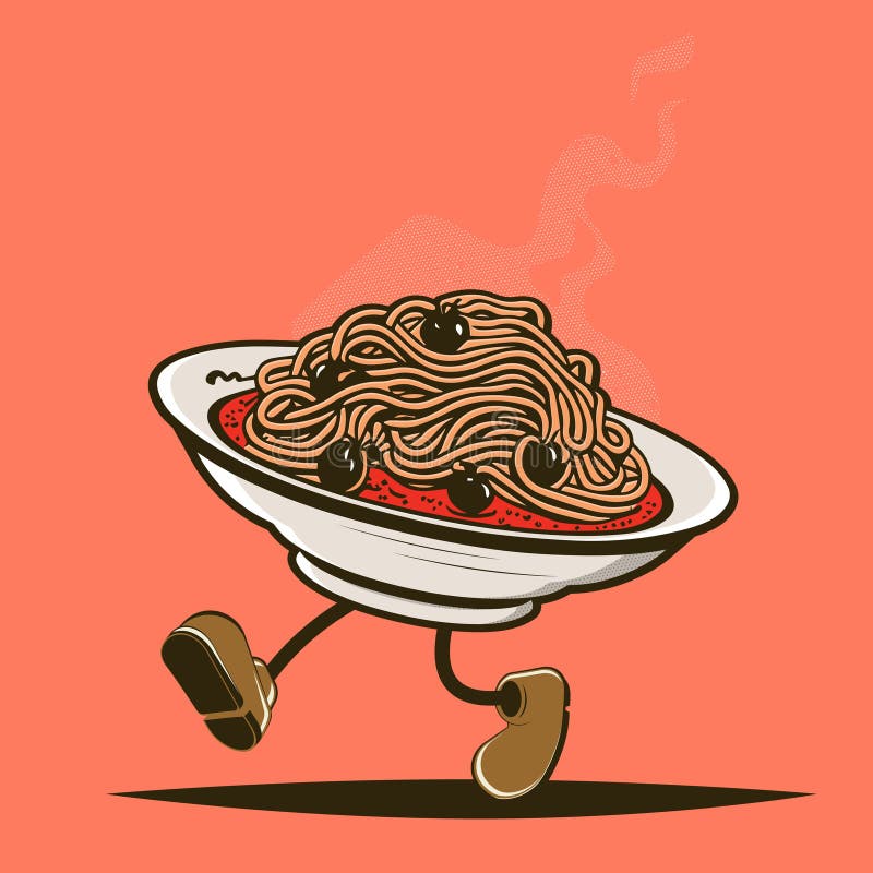 Funny Retro Cartoon Illustration of Walking Spaghetti Stock Vector ...