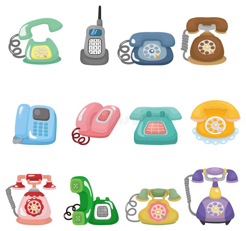 Funny Retro Cartoon Phone Icon Set Stock Vector - Illustration of comic ...