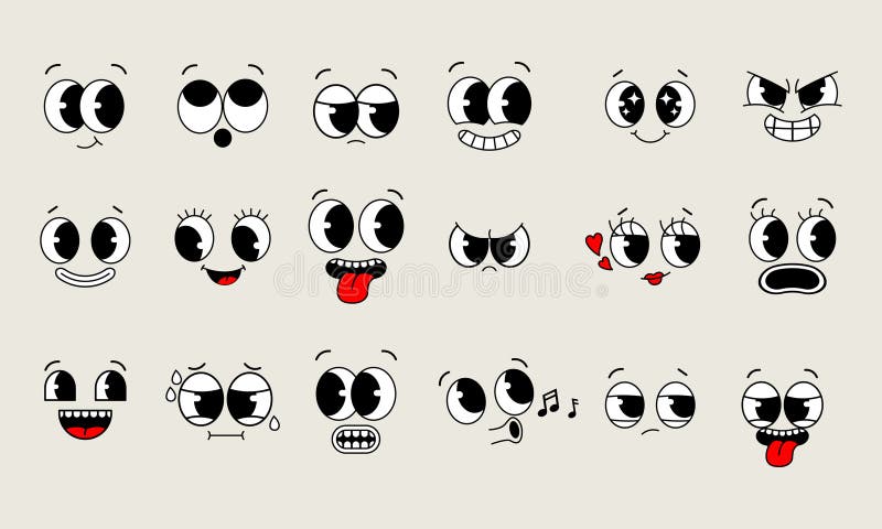 Funny Retro 50s Cartoon Mascot Characters Funny Faces Collection Stock ...