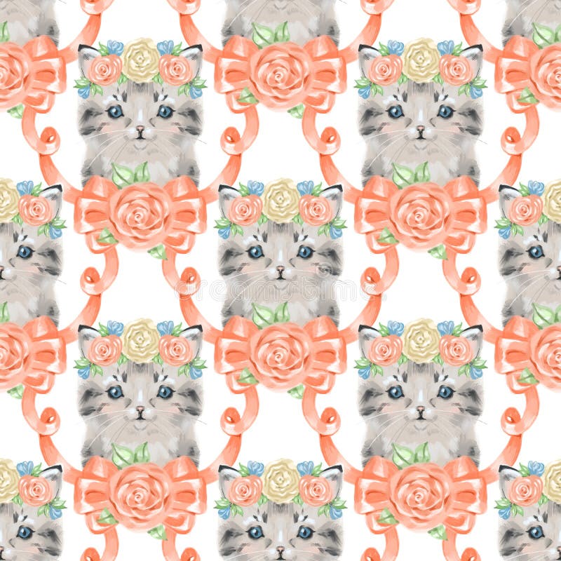 Funny Retro Seamless Pattern with Cats. Digital Illustration Stock ...