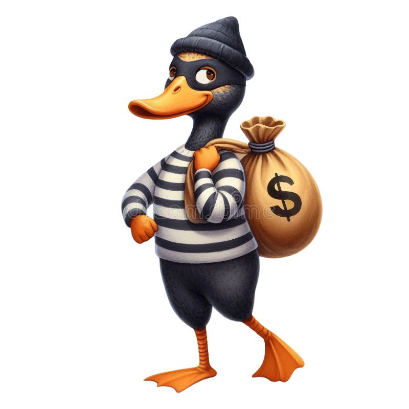 Funny Robber Ducky Holding Money Bag Stock Image - Illustration of duck ...
