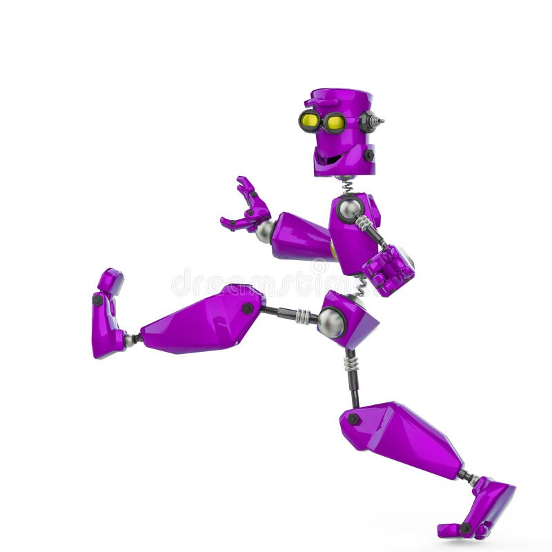 Funny Robot Cartoon Crazy Walk Along in a White Background Stock ...