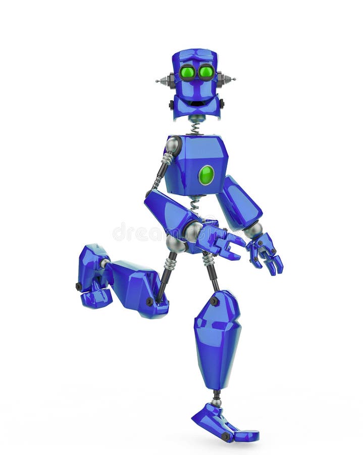 Funny Robot Cartoon Running Happy in a White Background Stock ...
