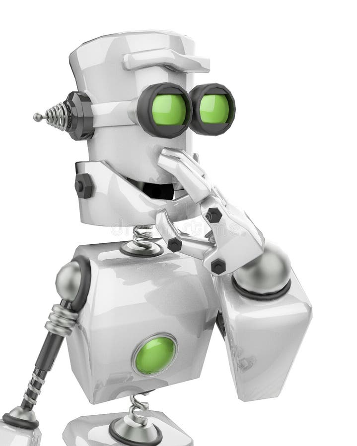 Funny Robot Cartoon Is Thinking About In A White Background Close Up ...