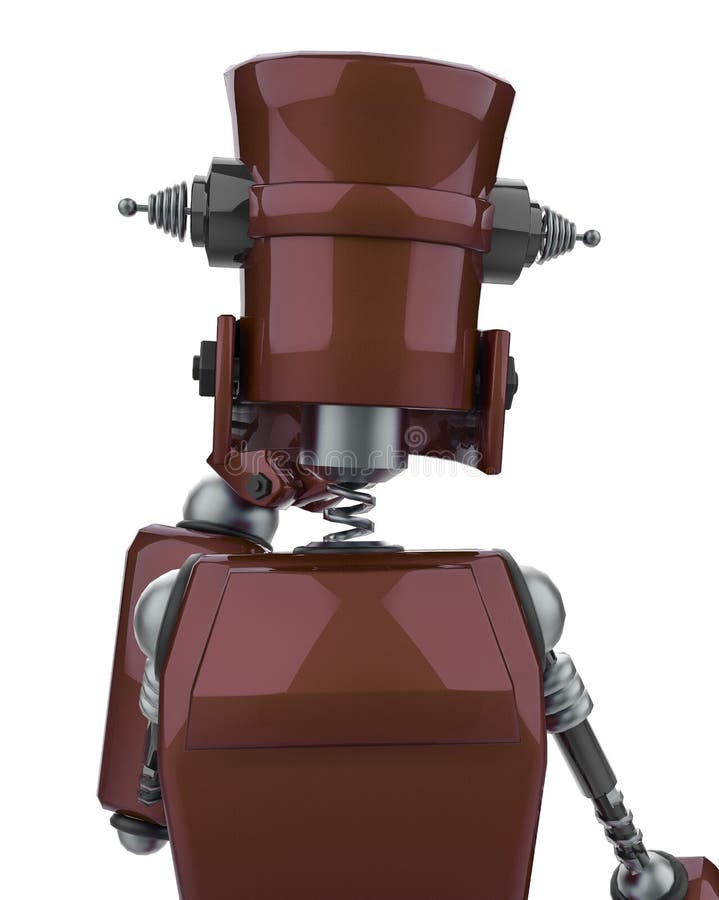 Funny Robot Cartoon in a White Background Rear View Stock Illustration ...