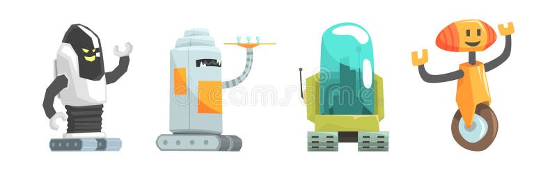 Funny Robot Character with Metal Body and Hands Vector Set Stock Vector ...