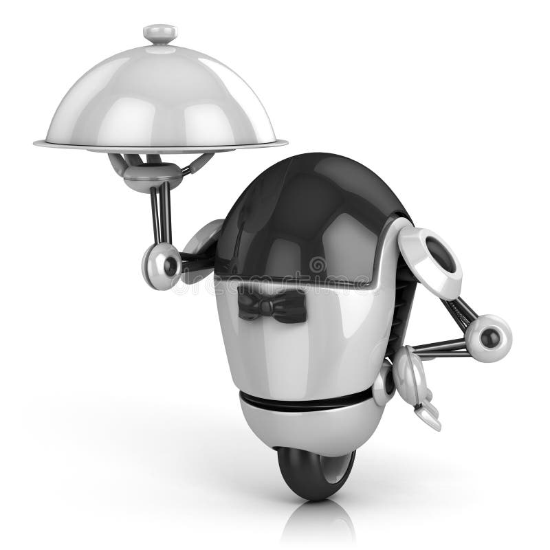 Funny Robot - Waiter 3d Illustration Stock Illustration - Illustration ...