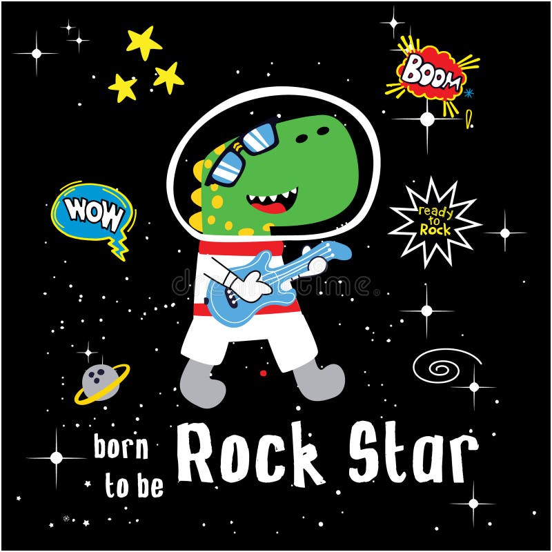 Funny Rocker Dinosaurs Cartoon Vector Illustration Stock Vector ...