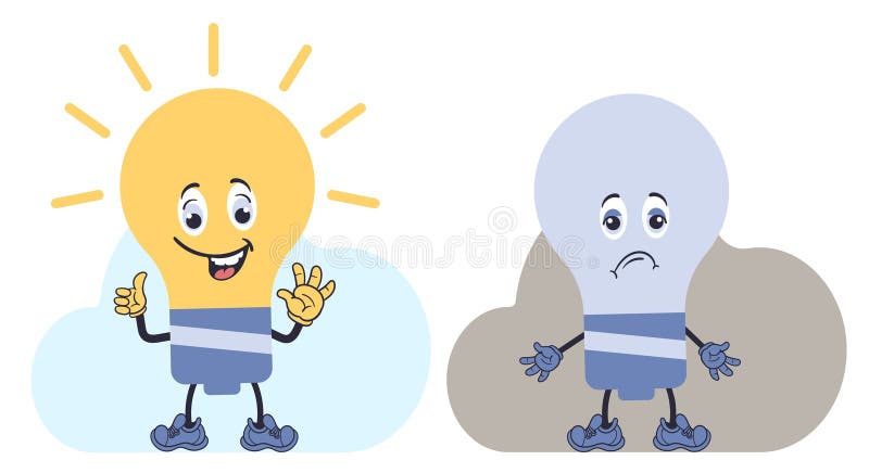 Funny and Sad Cartoon Light Bulb. Idea Lamp. Broken Brainstorm ...