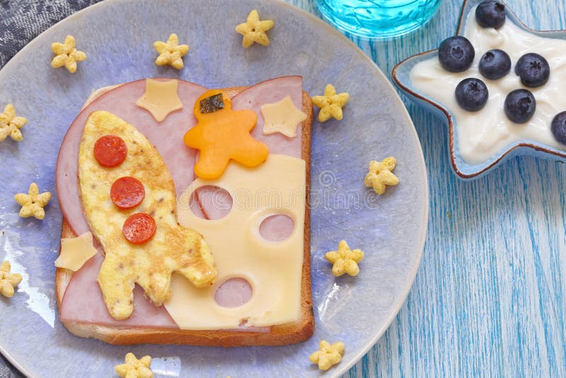 Funny Sandwich with Rocket and a Cosmonaut on the Cheese Moon Stock ...