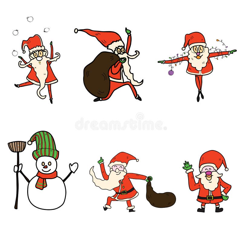Funny Santa Claus Cartoon Hand Drawn Stock Illustration - Illustration ...