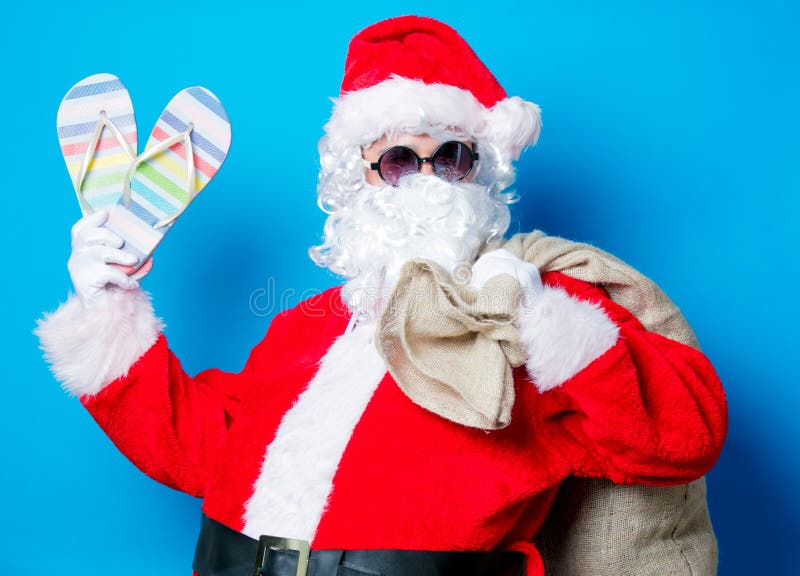 Funny Santa Claus Have A Fun With Vacation Flip Flops Stock Image ...