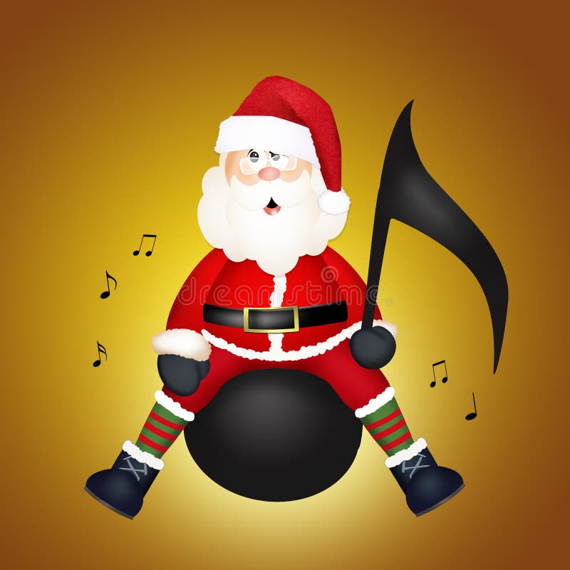 Funny Santa Claus on Musical Note Stock Illustration - Illustration of ...